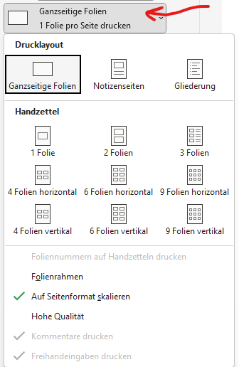 PowerPoint Druckeinstellungen